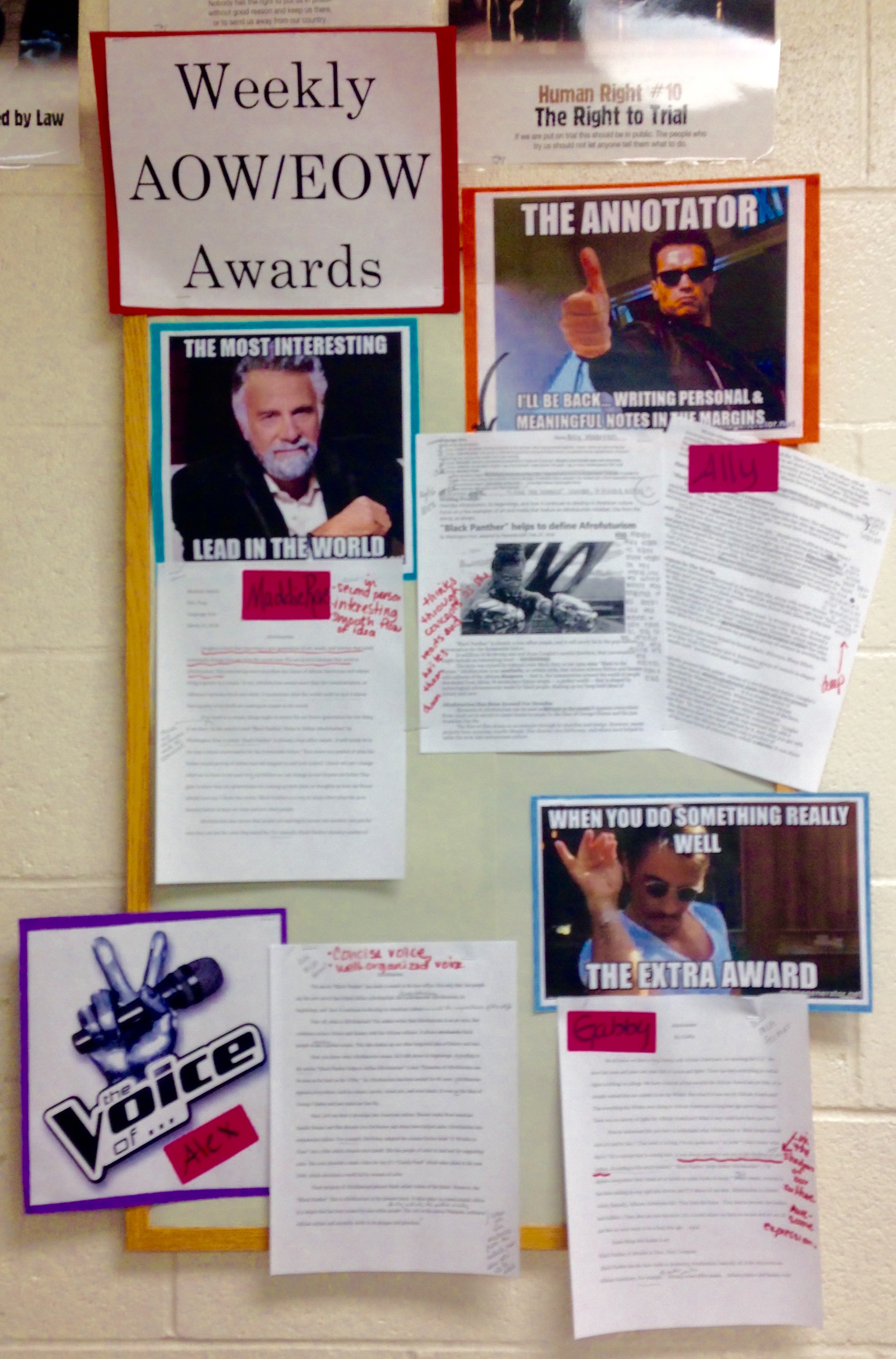 A good thing: Weekly in-class awards – ELA Brave and True by Marilyn Yung